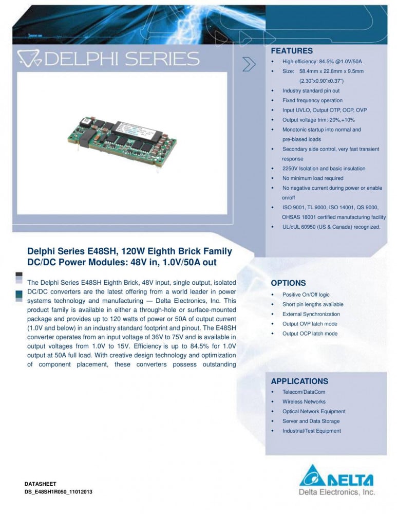 DELTA E48SH datasheet page 1