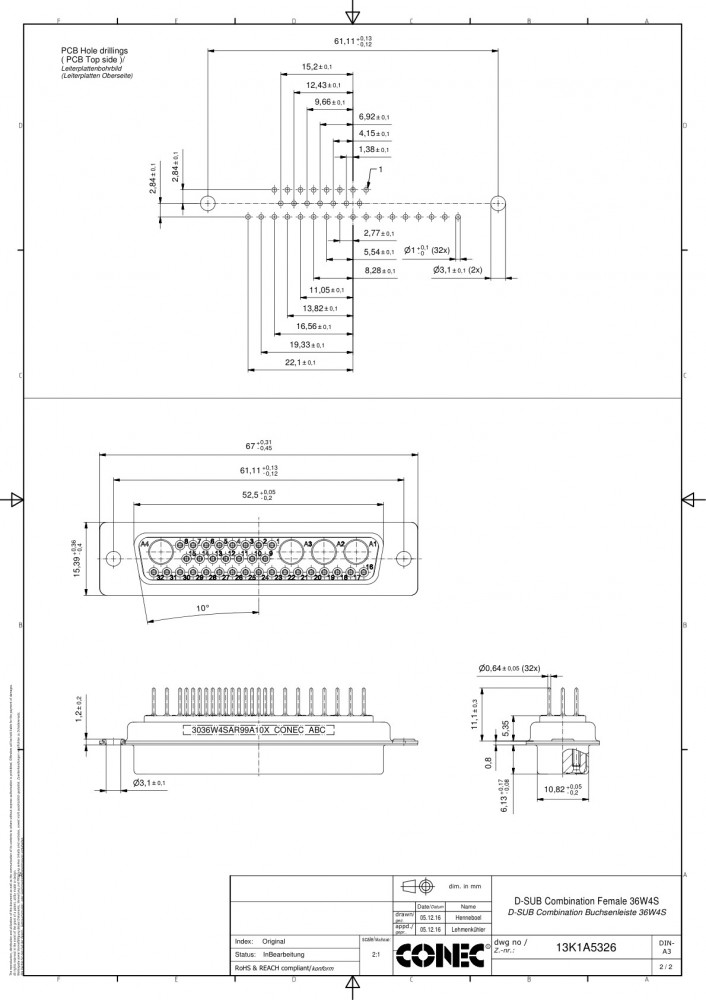Conec 3036W4SAR99A10X technical drawing, sheet 2