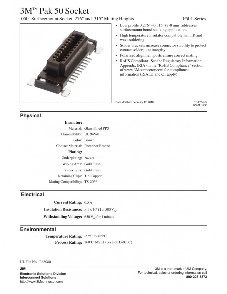 3M P50L socket technical document page 1