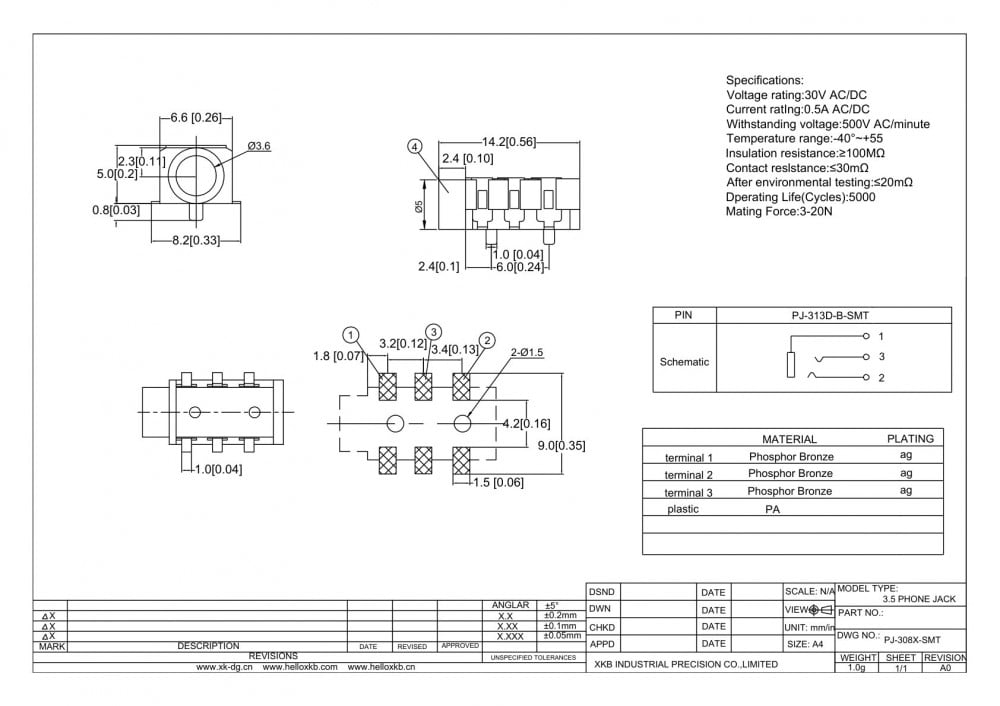 PJ-313D-B-SMT technical drawing