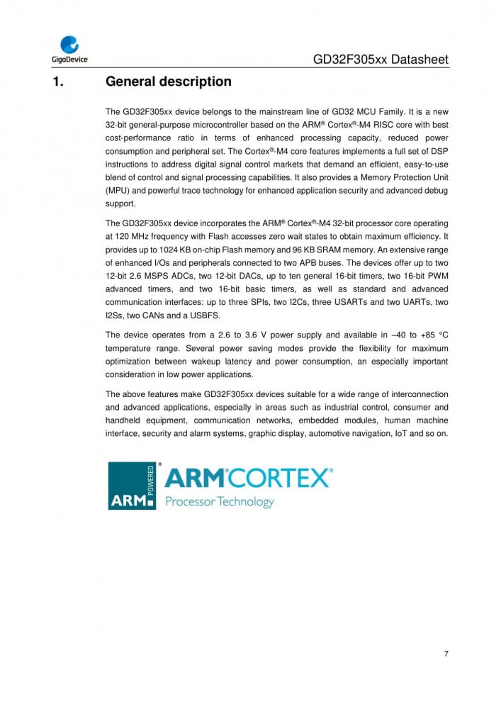 GD32F305xx datasheet page 8