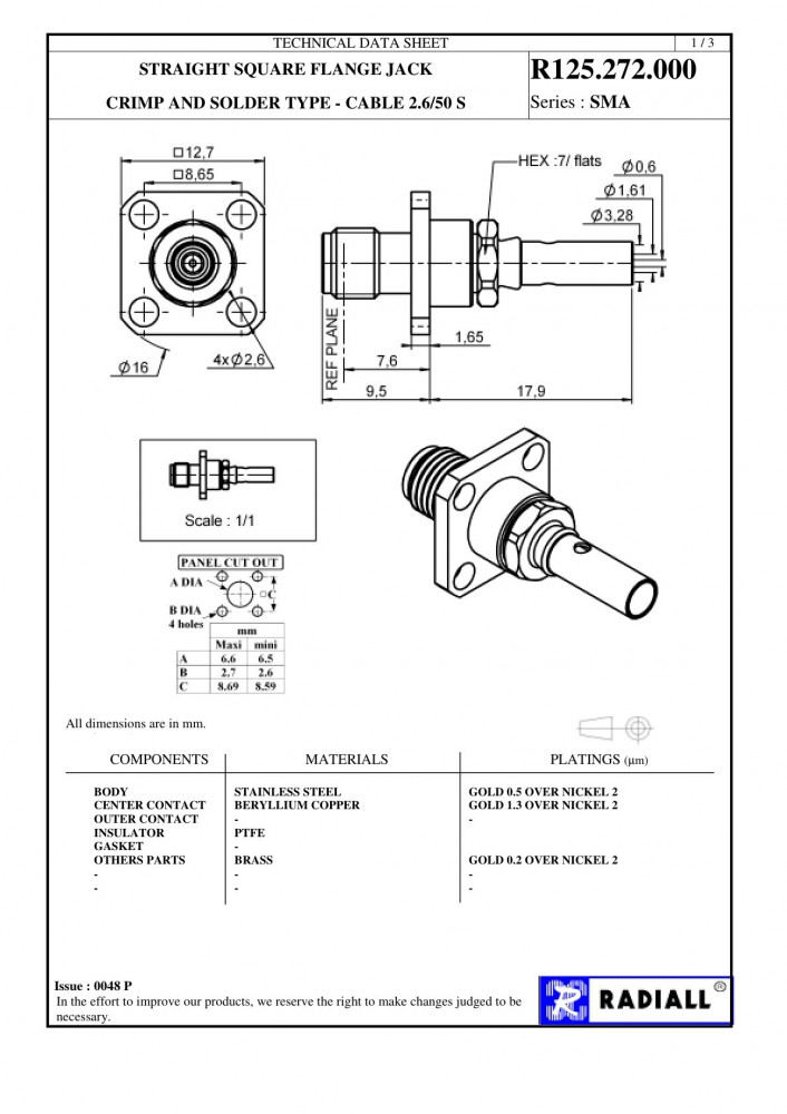 Radiall R125272000 technical document page 1