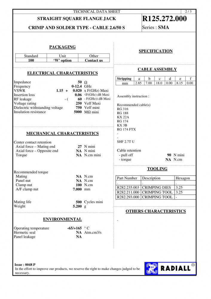 Radiall R125272000 technical document page 2