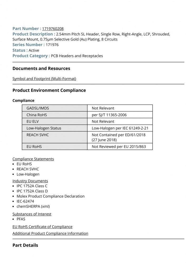 MOLEX 1719760208 technical document page 1
