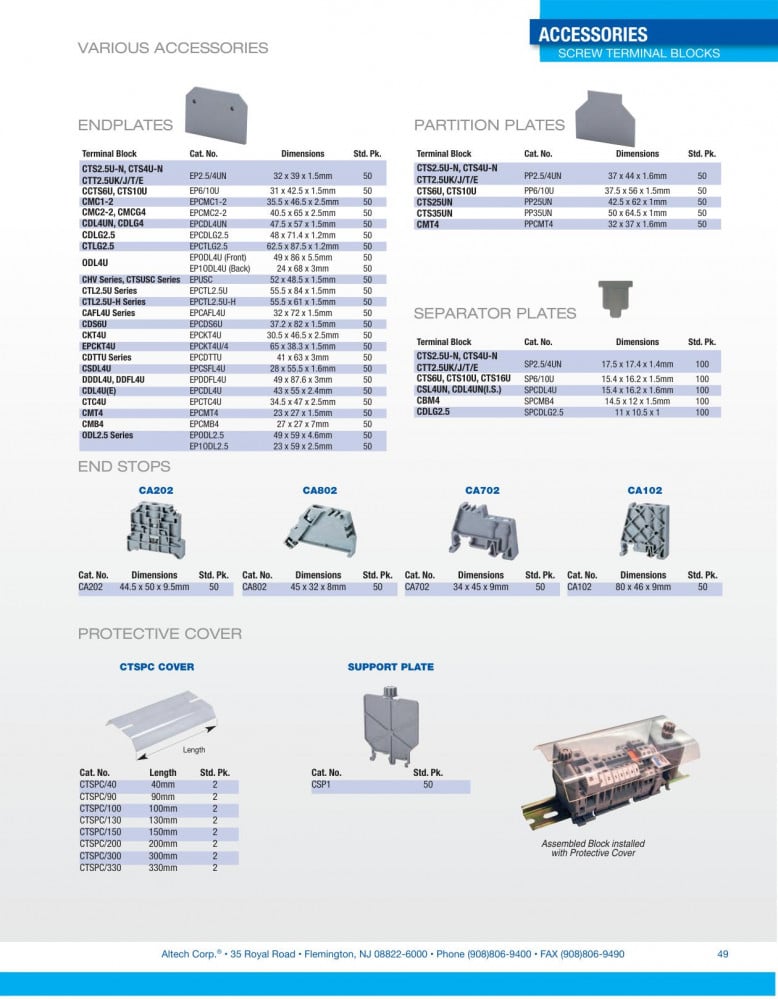 Altech terminal accessory documentation page