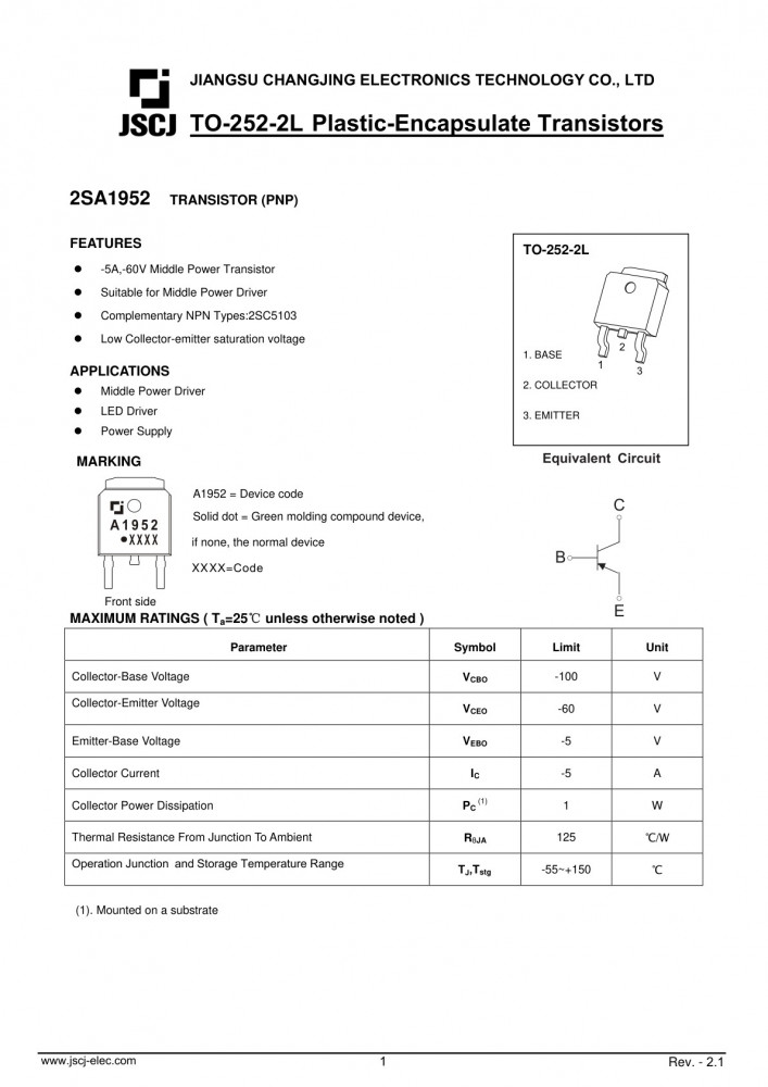 2SA1952 datasheet page 1