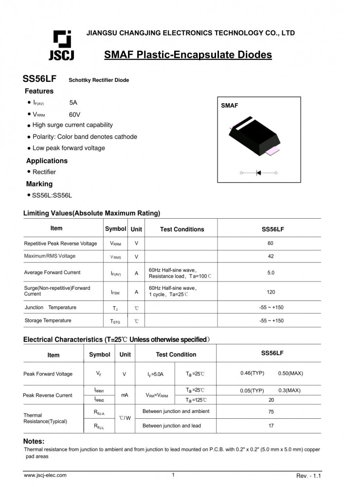 SS56LF datasheet page 1