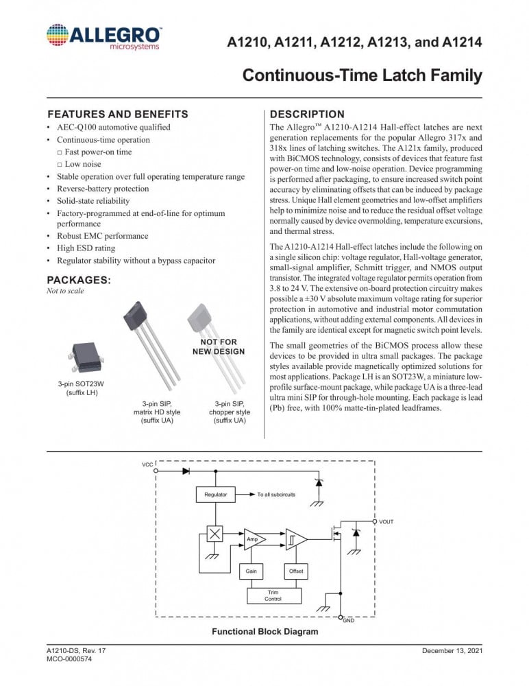 A1210LUA-T datasheet page 1