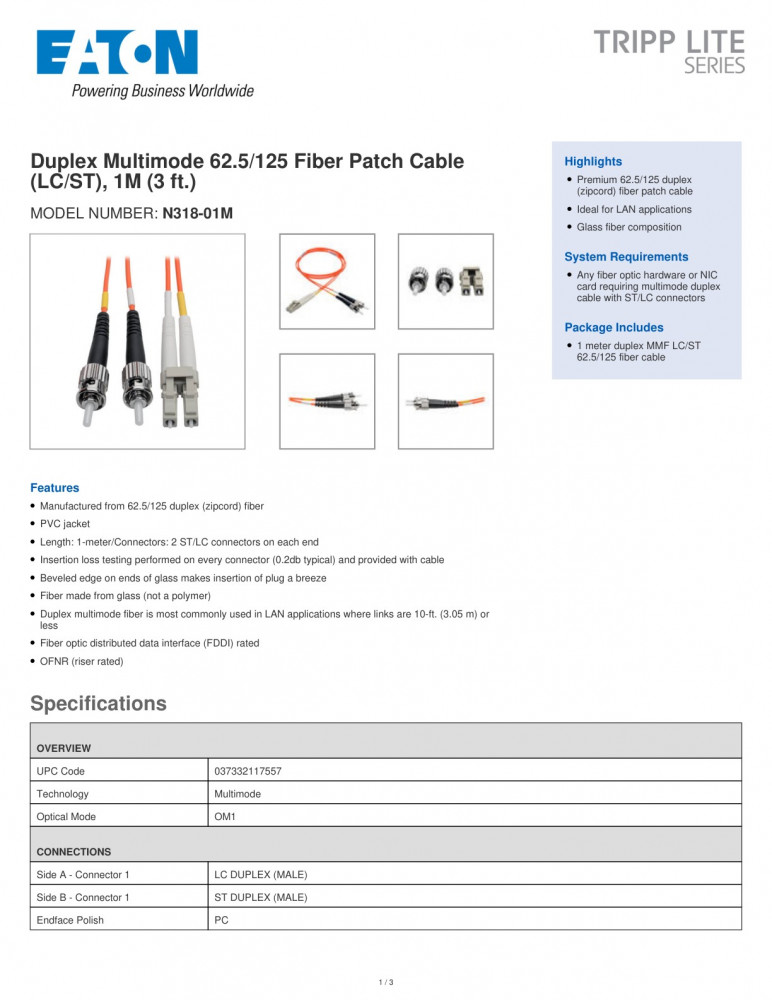 N318-01M product document image, page 1
