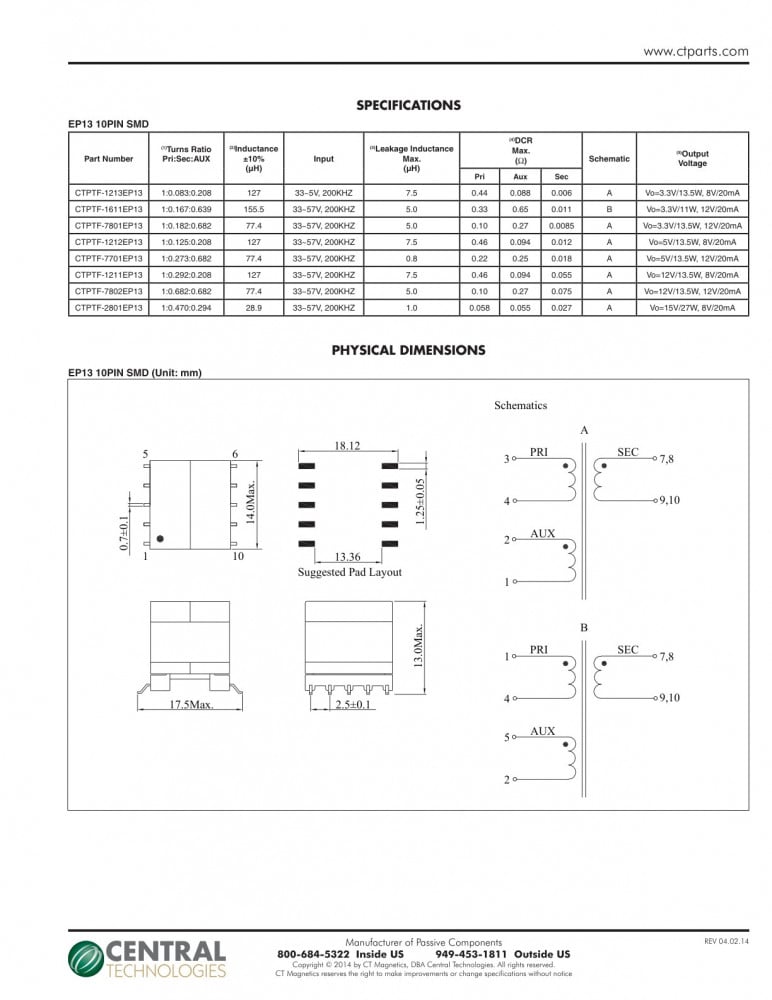 Central CTPTF series technical document page 3
