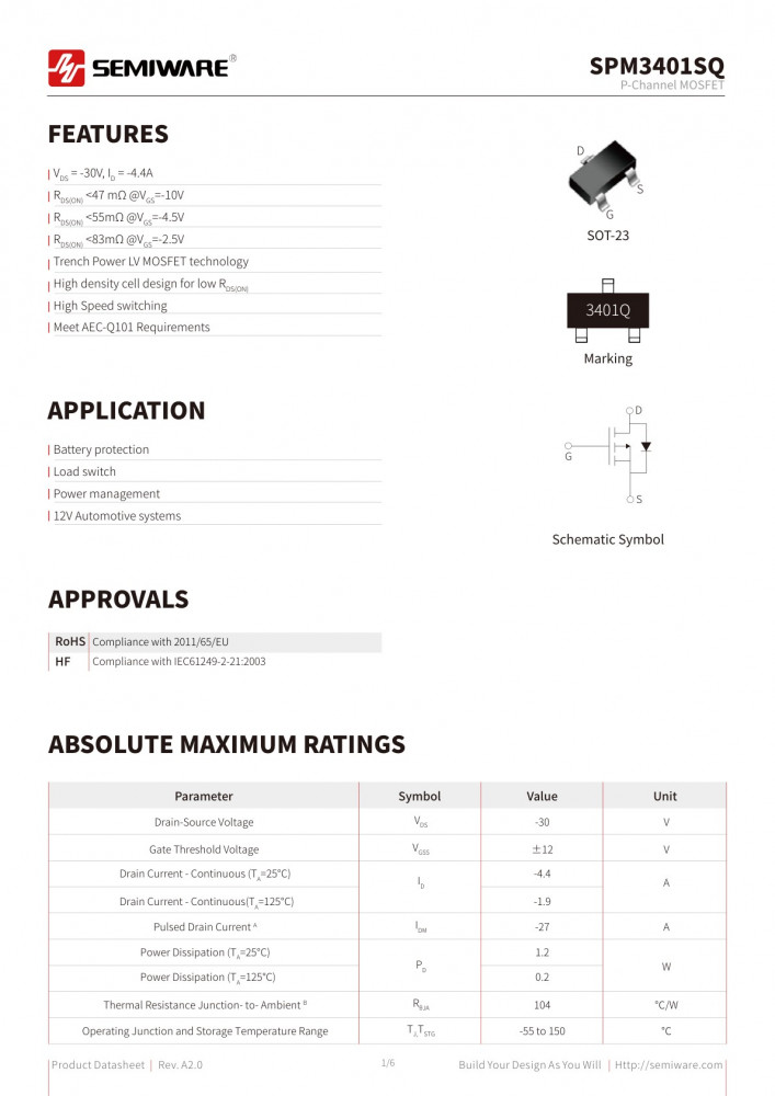 SPM3401SQ datasheet page 1