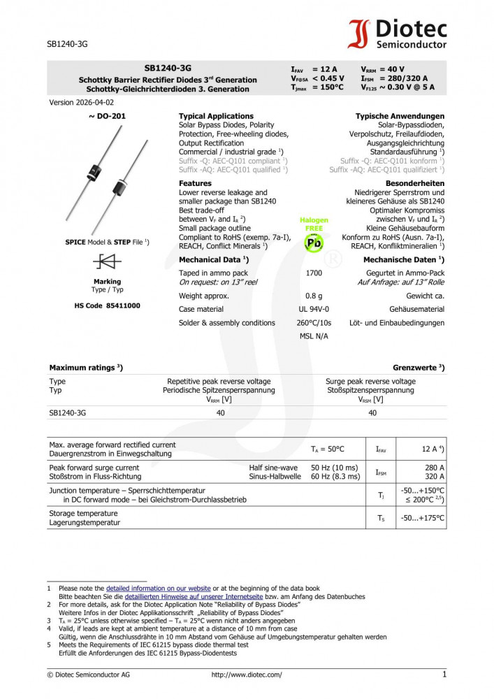 SB1240-3G datasheet page 1