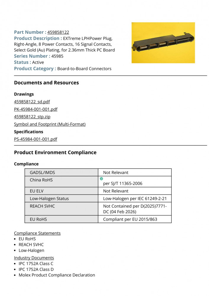 MOLEX 459858122 technical document preview, page 1