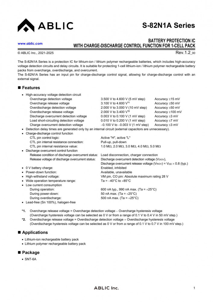 S-82N1A datasheet page 1
