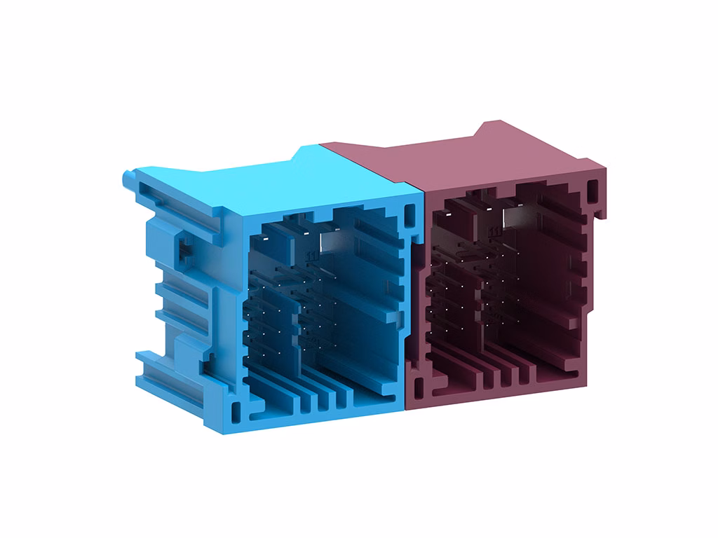 stAK50h 5 Bay Vertical Hybrid Header, 126 Circuits, Bay 1: 12 Circuits/Key 3/Purple; Bay 2: 25 Circuits/Key 2/Gray; Bay 3: 25 Circuits/Key 1/Green; Bay 4: 32 Circuits/Key 2/Blue; Bay 5: 32 Circuits/Key 1/Black; Tube
