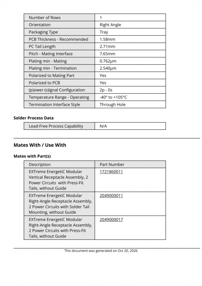 Technical document page 3 for MOLEX 1721850017