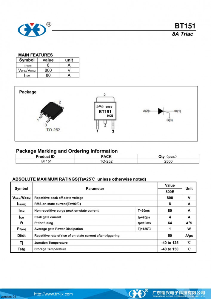 BT151 datasheet page 1