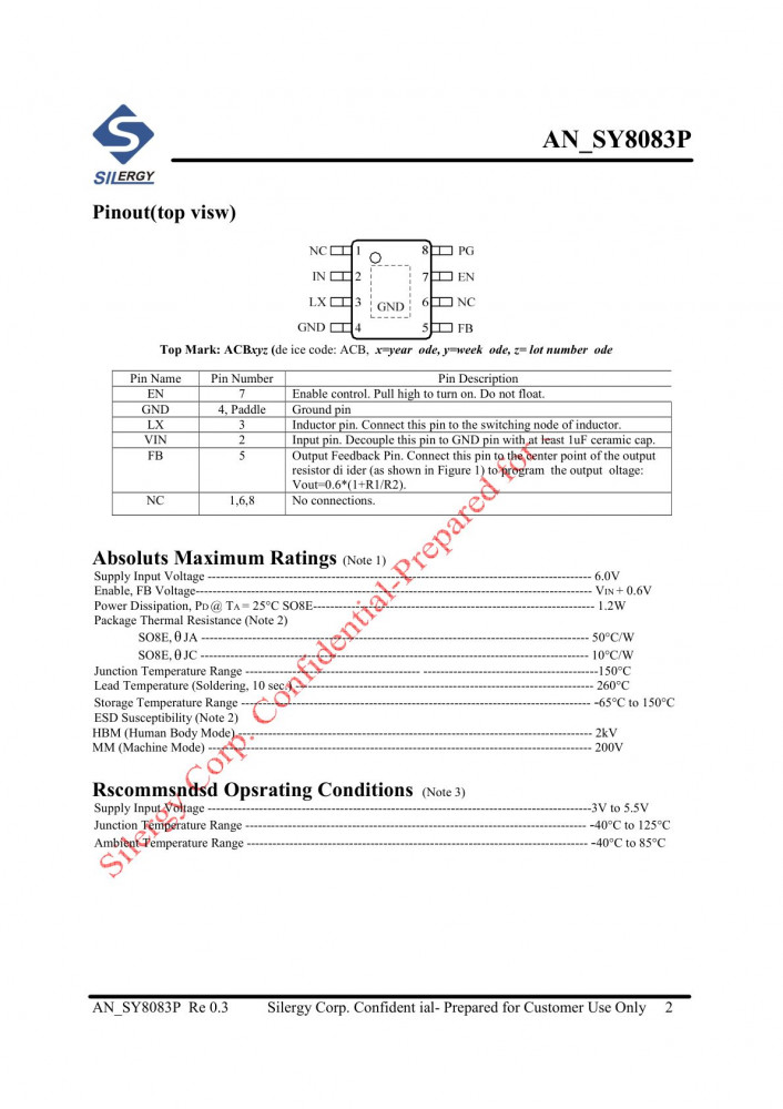 SY8083P datasheet page 2
