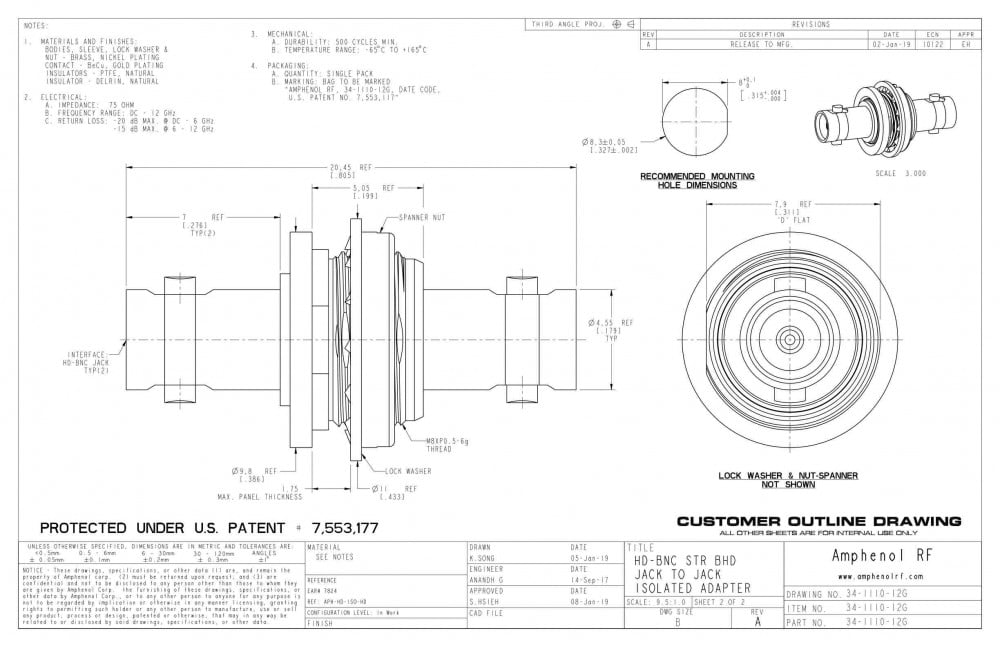 Amphenol 034-1110-12G technical drawing