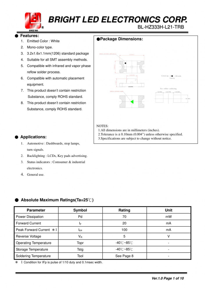 BL-HZ333H-L21-TRB datasheet page 1