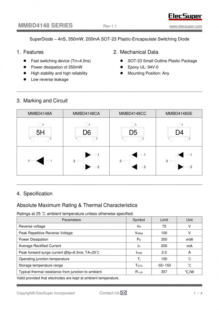 MMBD4148SE technical document page 1