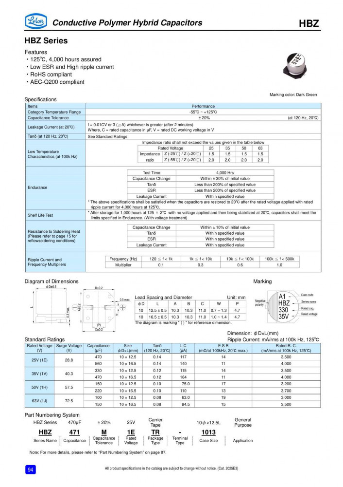Lelon HBZ Series datasheet page