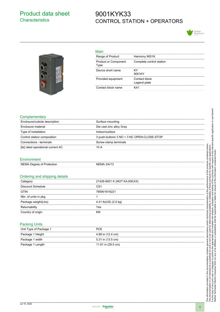 9001KYK33 technical document page 1