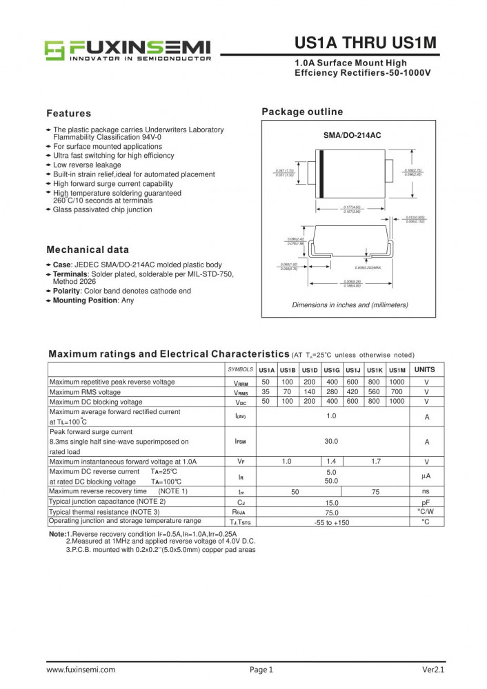 US1M datasheet page 1