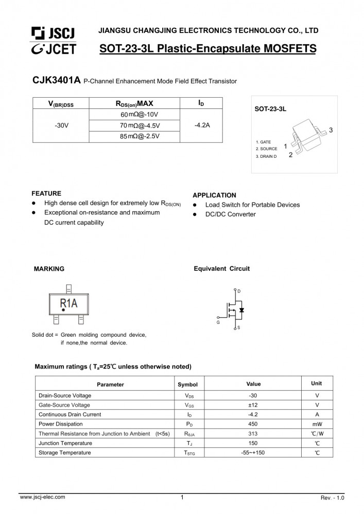 CJK3401A datasheet page 1