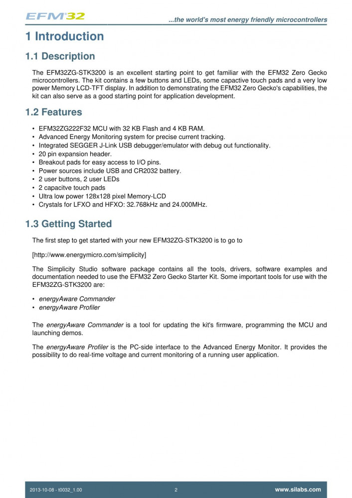 EFM32ZG-STK3200 user manual page 2