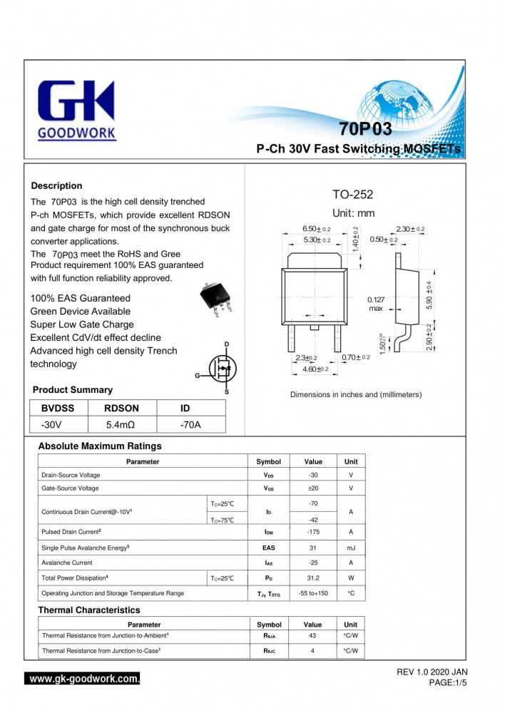 70P03 datasheet page 1