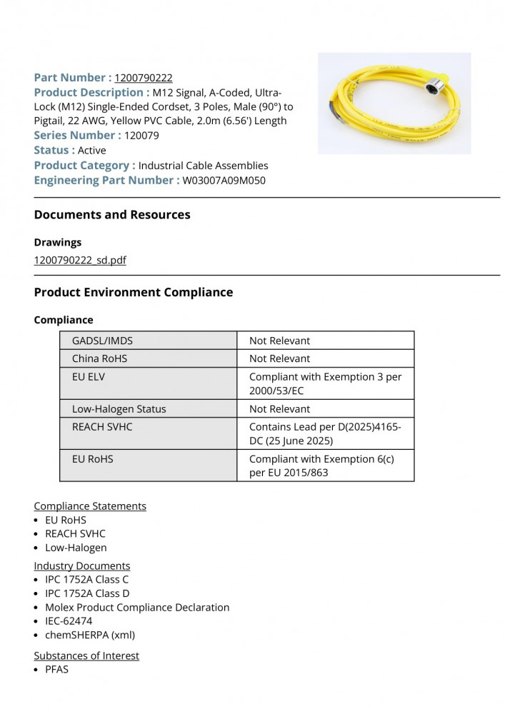 MOLEX 1200790222 product drawing, page 1