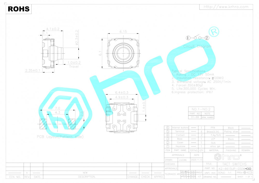K2-6615UP-G5DW technical drawing page 1