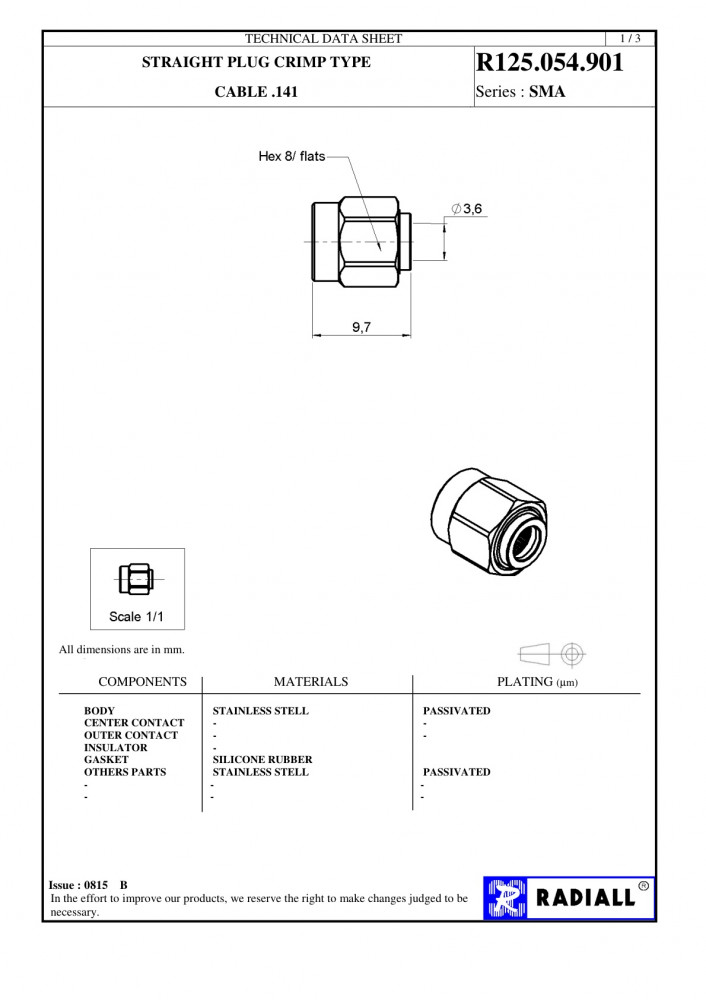 Radiall R125054901 product datasheet page 1