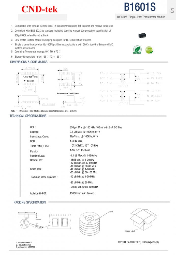 CND-tek B1601S technical document page