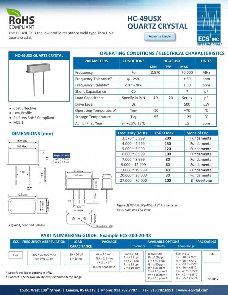 ECS-160-20-4X-DU technical document page 1