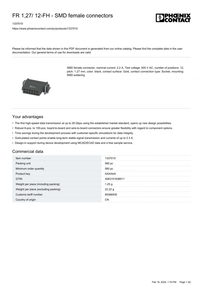Phoenix Contact 1337010 technical document page 1