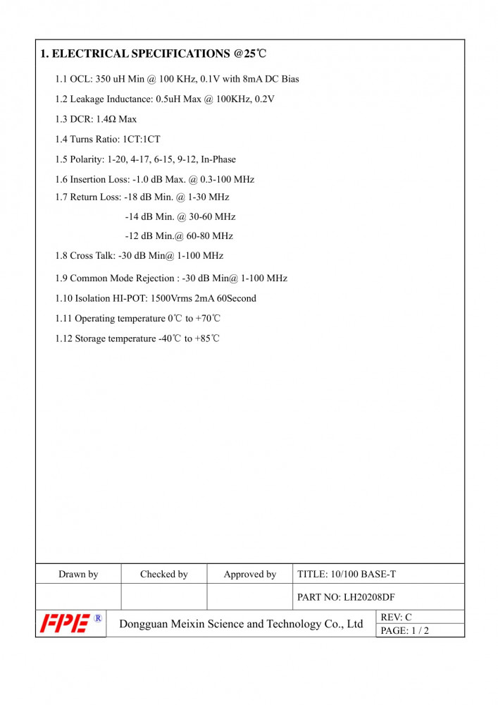 FPE LH20208DF datasheet page 1