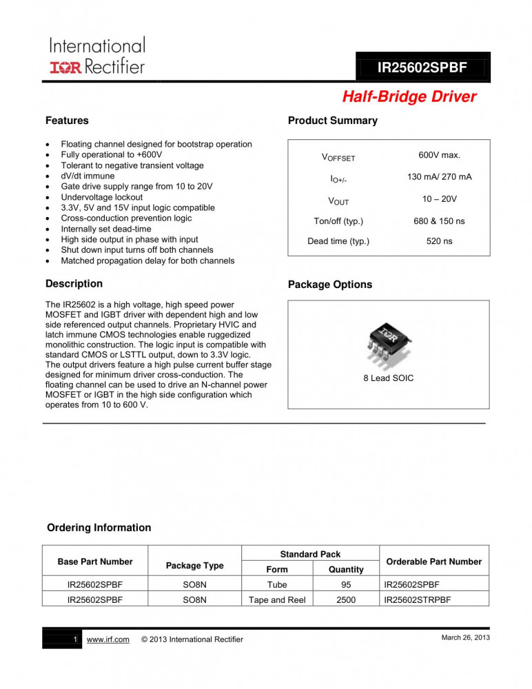 IR25602STRPBF datasheet page 1