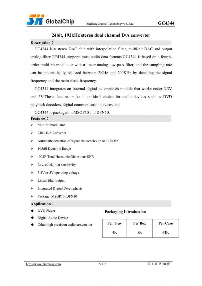 GC4344 datasheet page 1