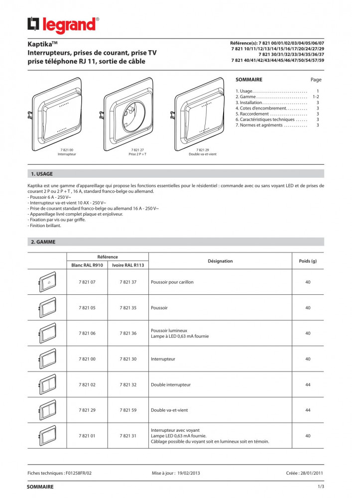 Legrand Kaptika technical document page 1