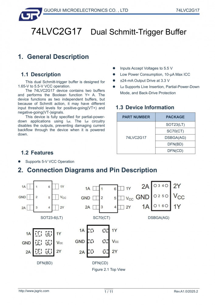 74LVC2G17 technical document page 1