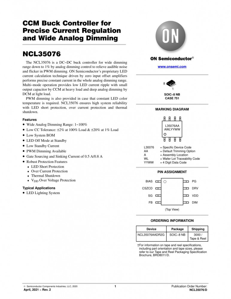 NCL35076 datasheet page 1