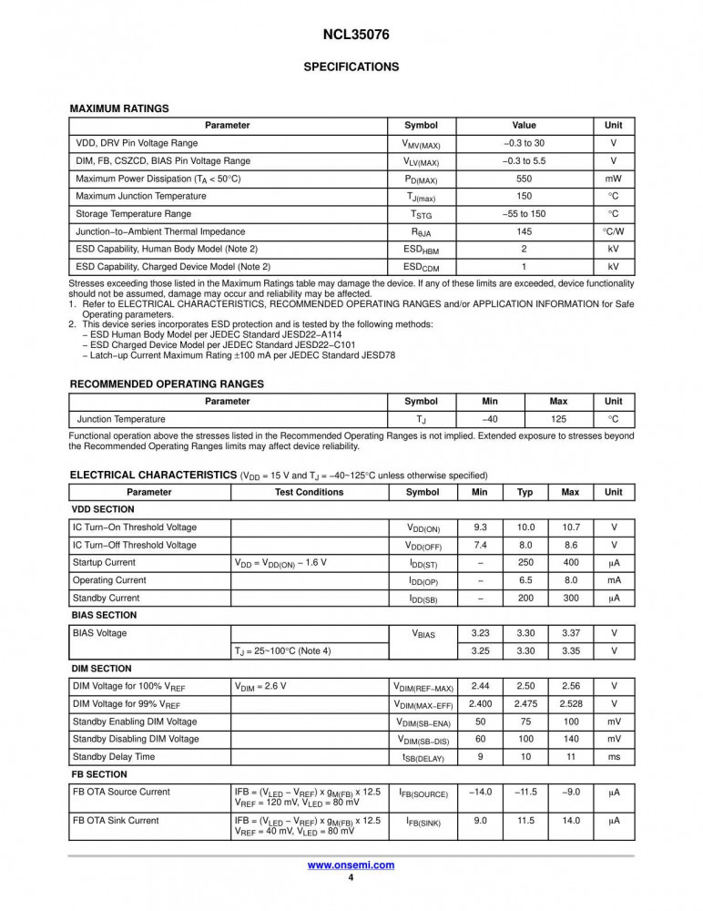 NCL35076 datasheet page 4