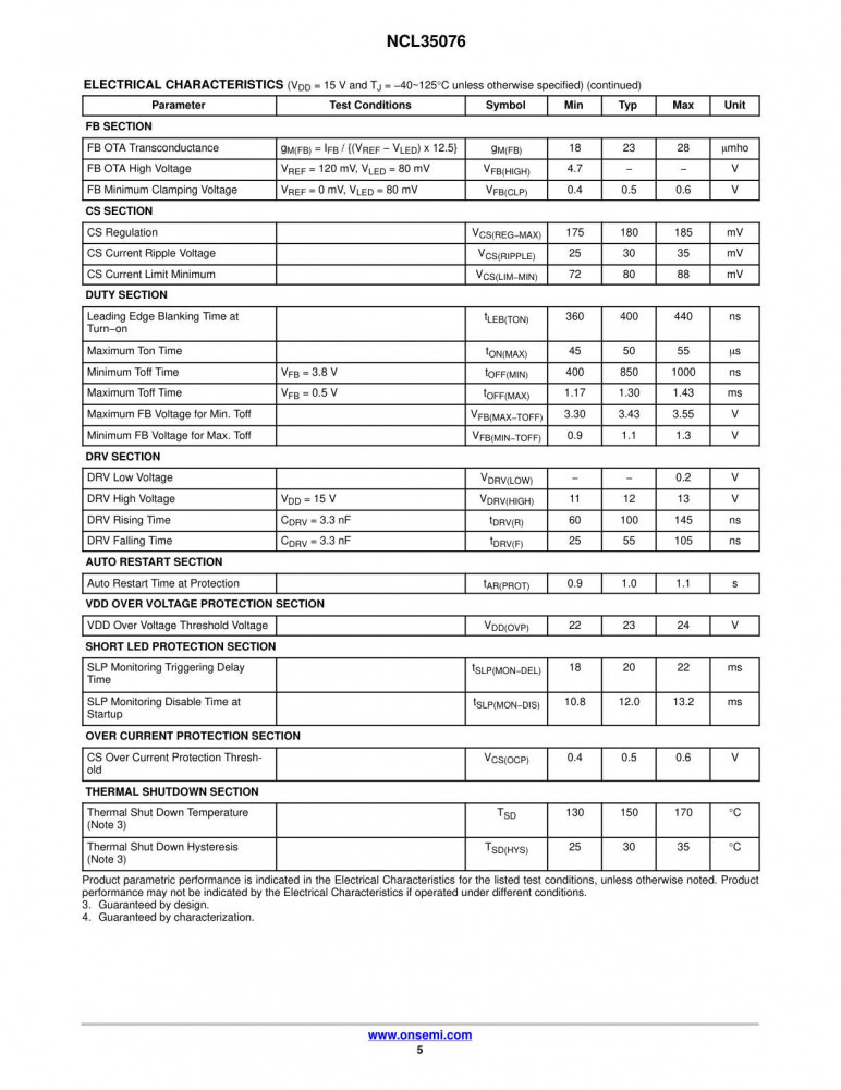 NCL35076 datasheet page 5