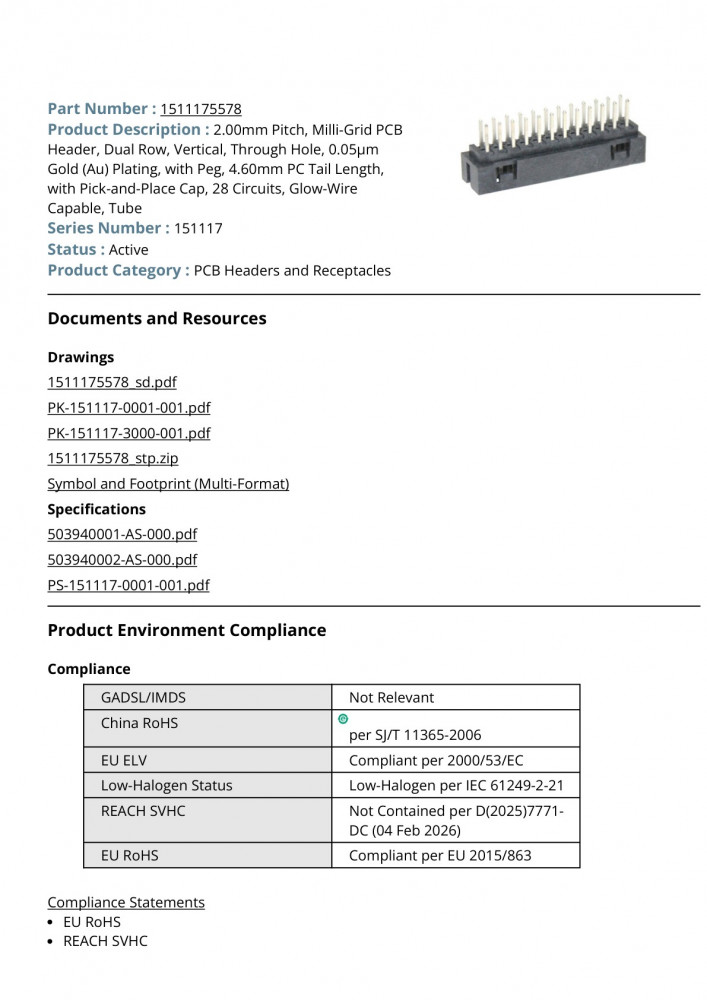 MOLEX 151117 specification page 1