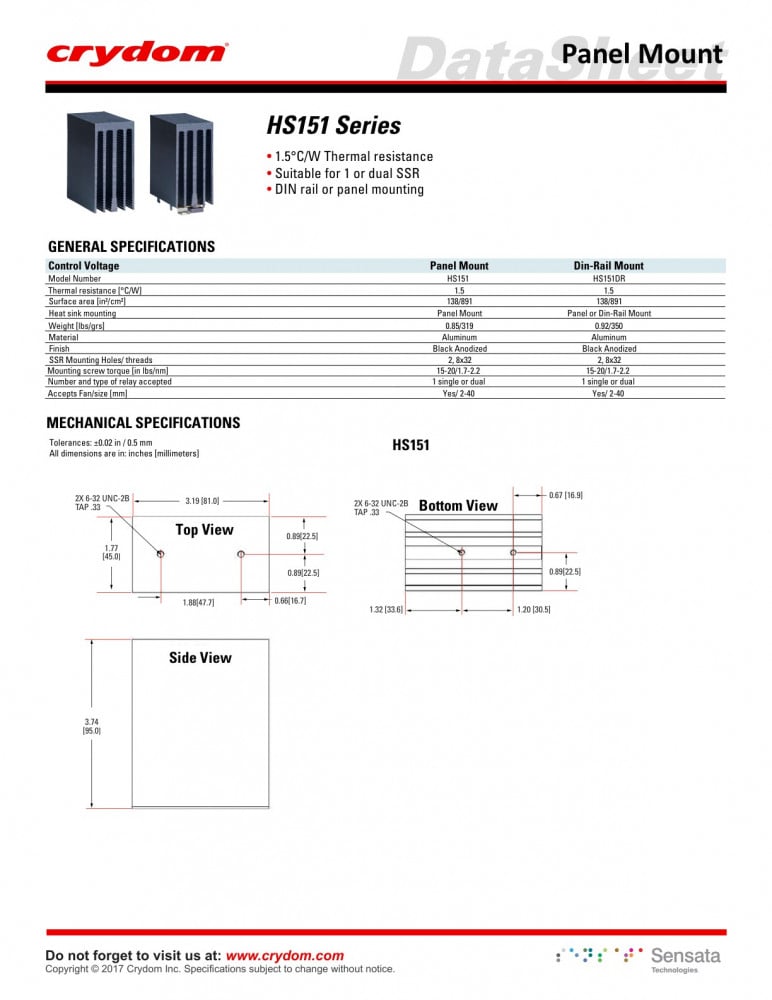 Sensata HS151 technical document page 1