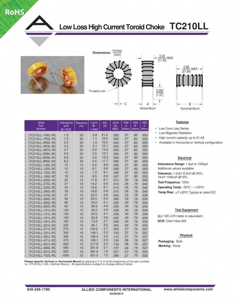 TC210LL series technical document page