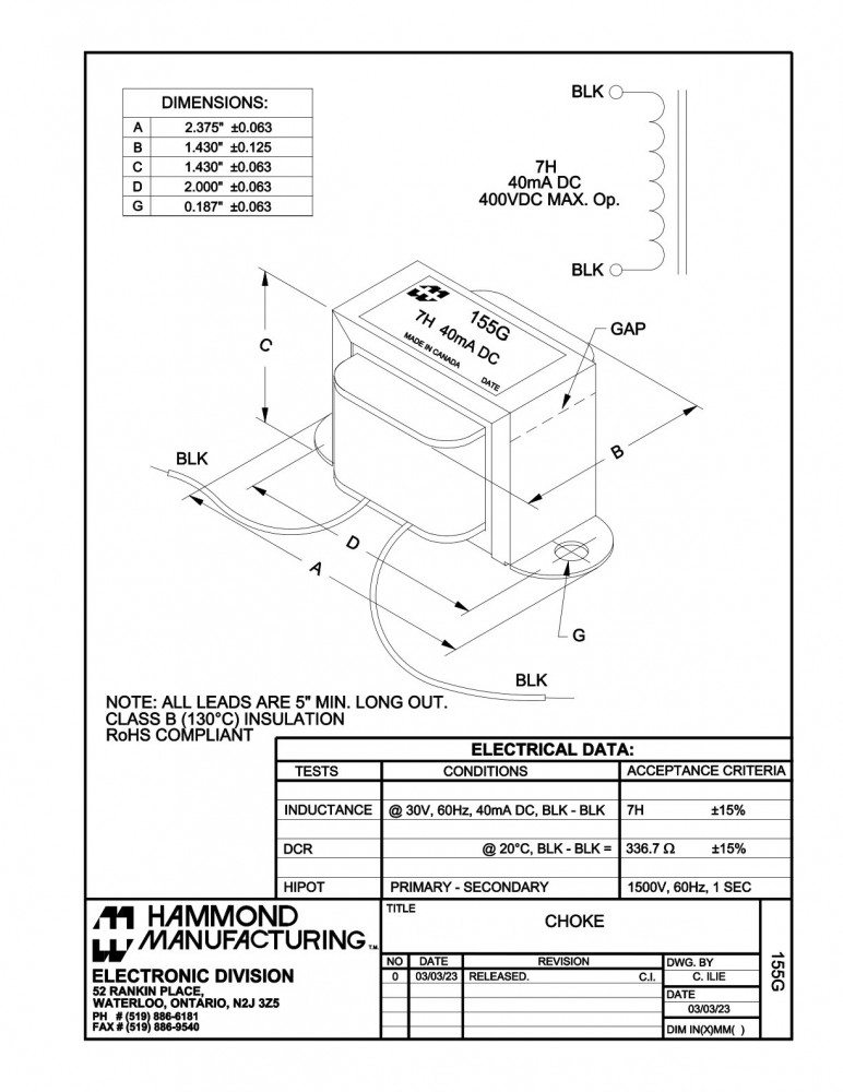 Hammond 155G technical drawing preview