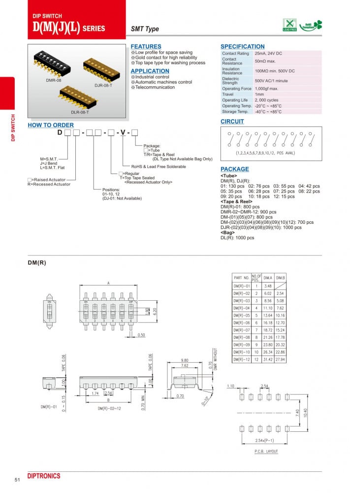 Diptronics DMR-06-T-V specification page